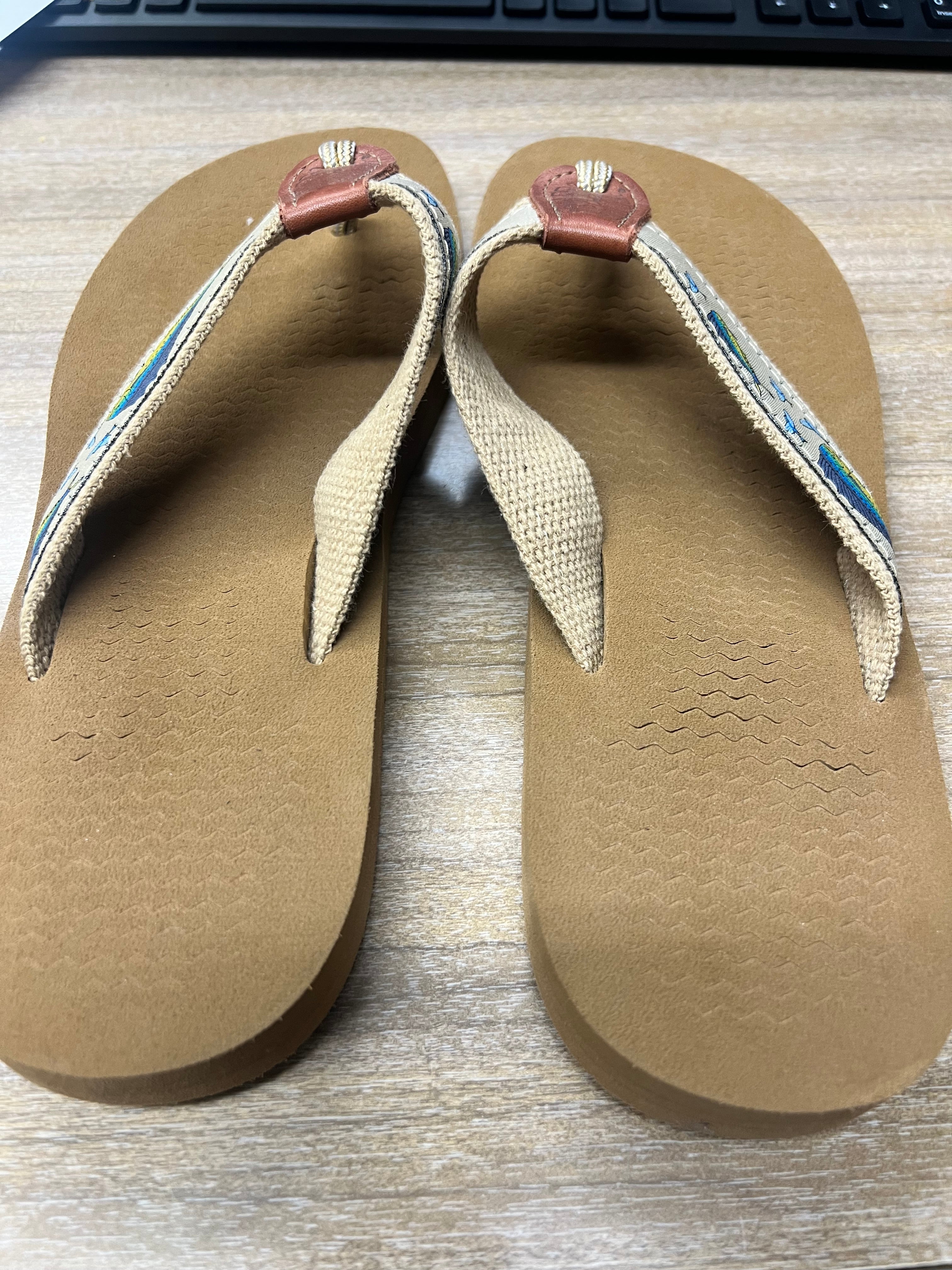 Zep-Pro Men's Mahi Dolphin Tan Sandal Flip Flop Flying Fish. – Tuppens