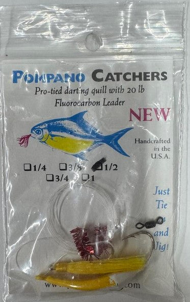 Pompano Catchers Pro-Tied Quill With 20lb Fluorocarbon Leader And Jig ...